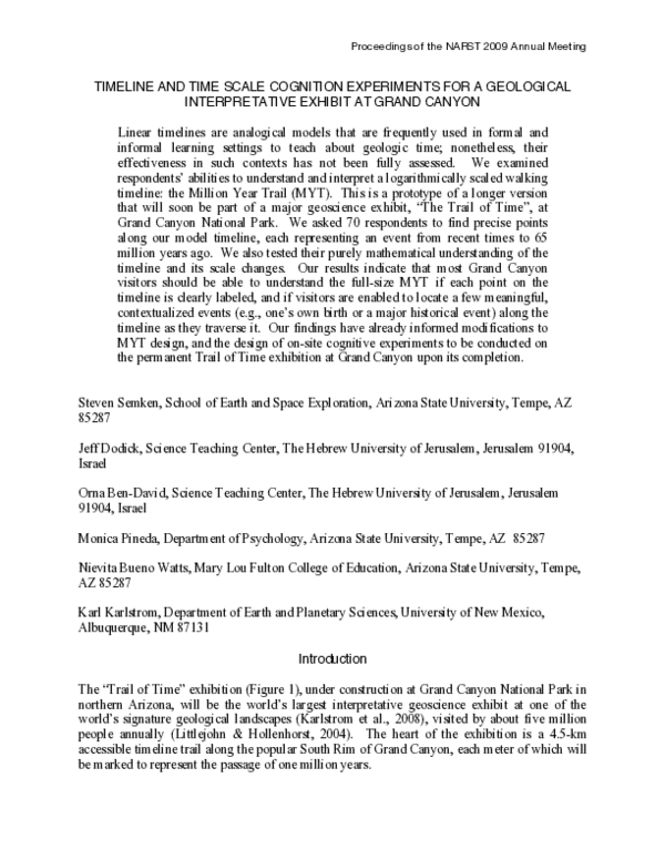 (PDF) Timeline and Time Scale Cognition Experiments for a Geological ...