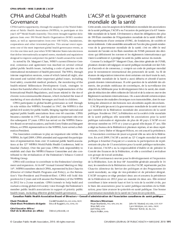 (PDF) CPHA and Global Health Governance | Erica Di Ruggiero - Academia.edu