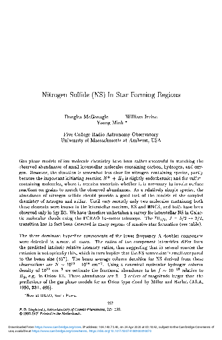 (PDF) Nitrogen Sulfide (NS) in Star Forming Regions
