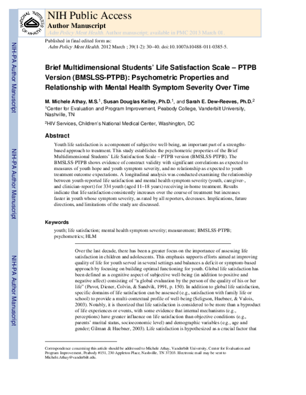 (PDF) Brief Multidimensional Students’ Life Satisfaction Scale—PTPB Version (BMSLSS-PTPB ...
