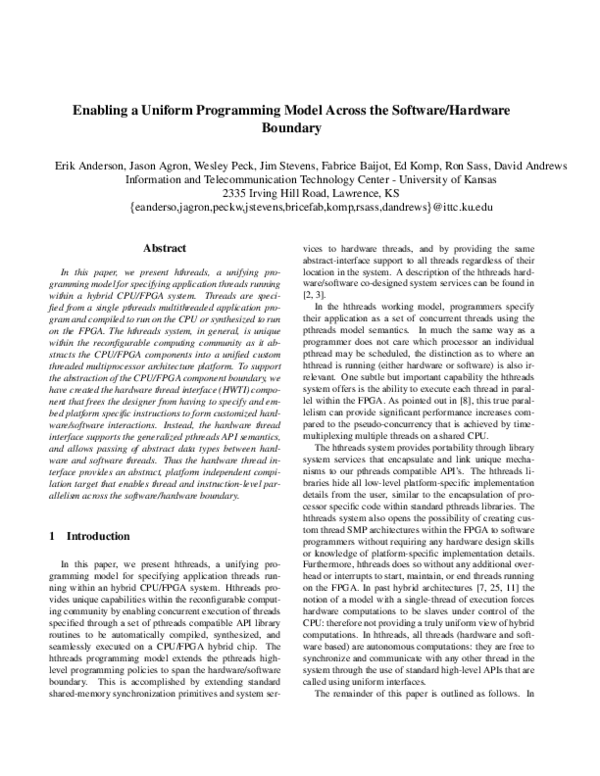 (PDF) Enabling a Uniform Programming Model Across the Software/Hardware ...
