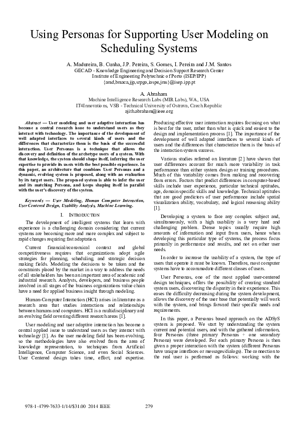 Pdf Using Personas For Supporting User Modeling On Scheduling Systems