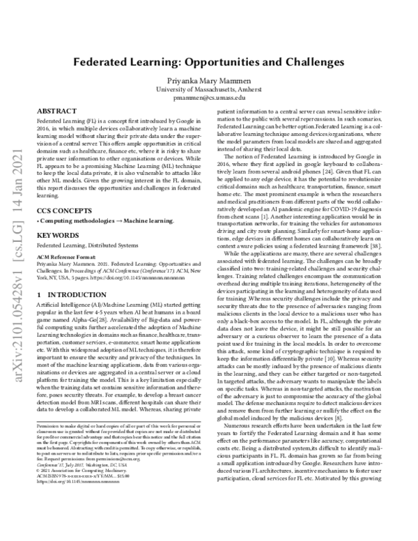 (PDF) Federated Learning: Opportunities and Challenges