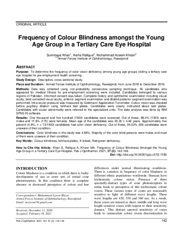 (PDF) Colour Blindness amongst the Young Age Group in a Tertiary Care ...