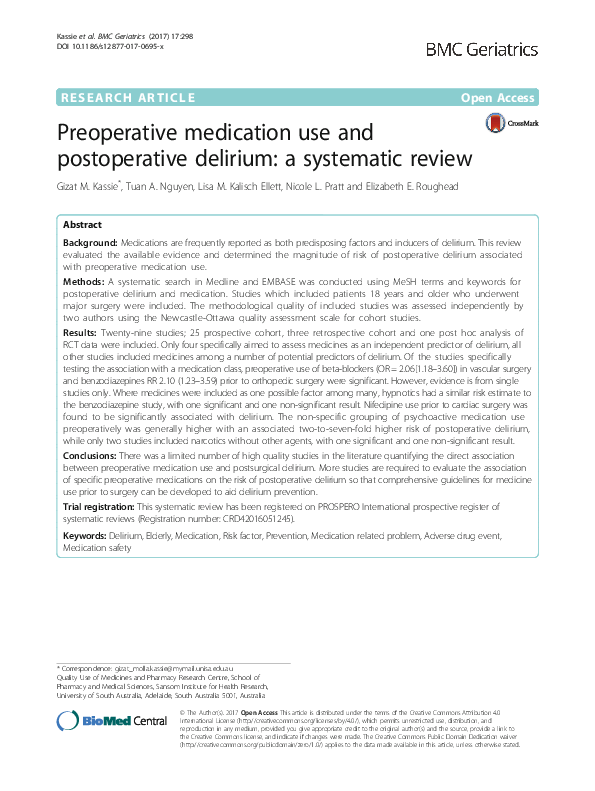 (PDF) Preoperative medication use and postoperative delirium: a ...