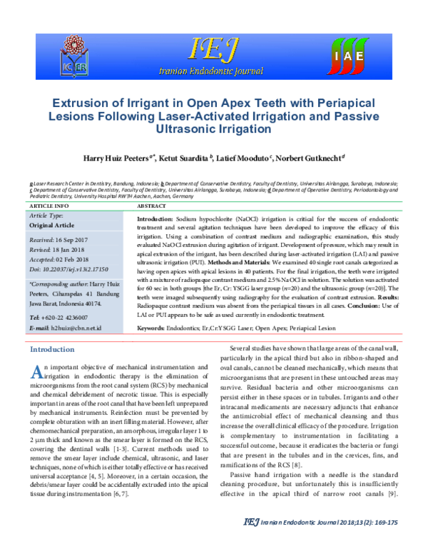 (PDF) Extrusion of Irrigant in Open Apex Teeth with Periapical Lesions ...