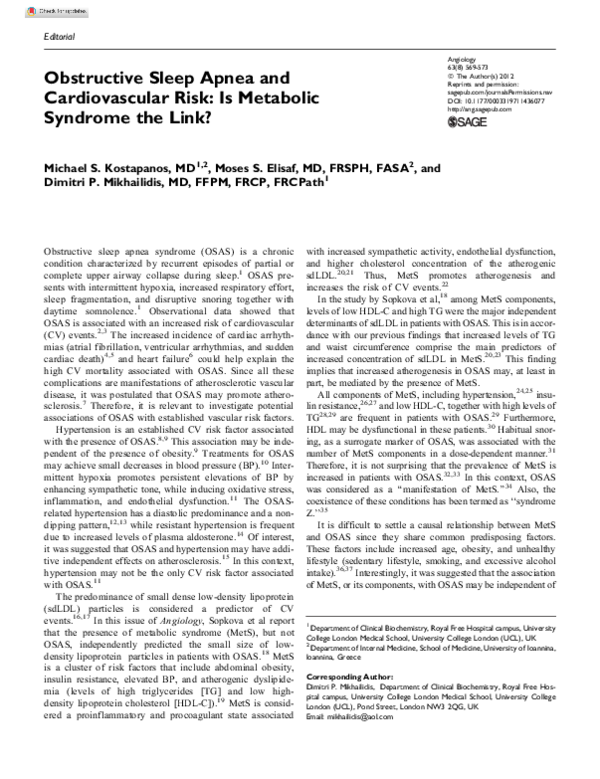(PDF) Obstructive Sleep Apnea and Cardiovascular Risk