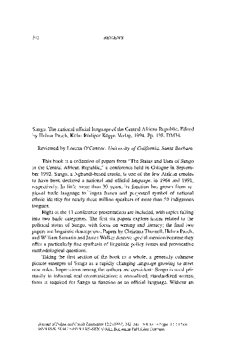 (PDF) Sango. The national official language of the Central African ...