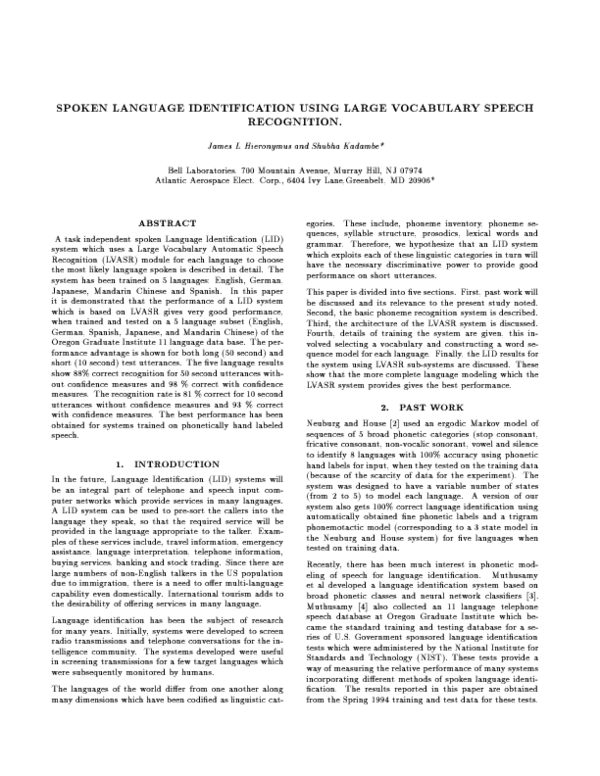 (PDF) Spoken language identification using large vocabulary speech recognition
