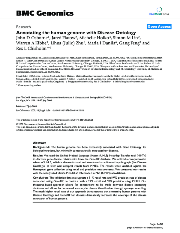 (PDF) Annotating the human genome with Disease Ontology