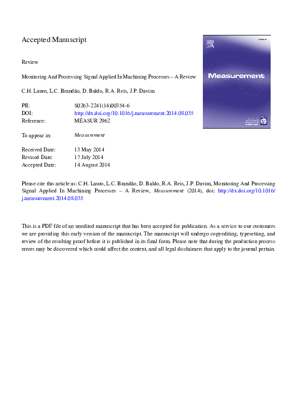 (PDF) Monitoring and processing signal applied in machining processes - A review