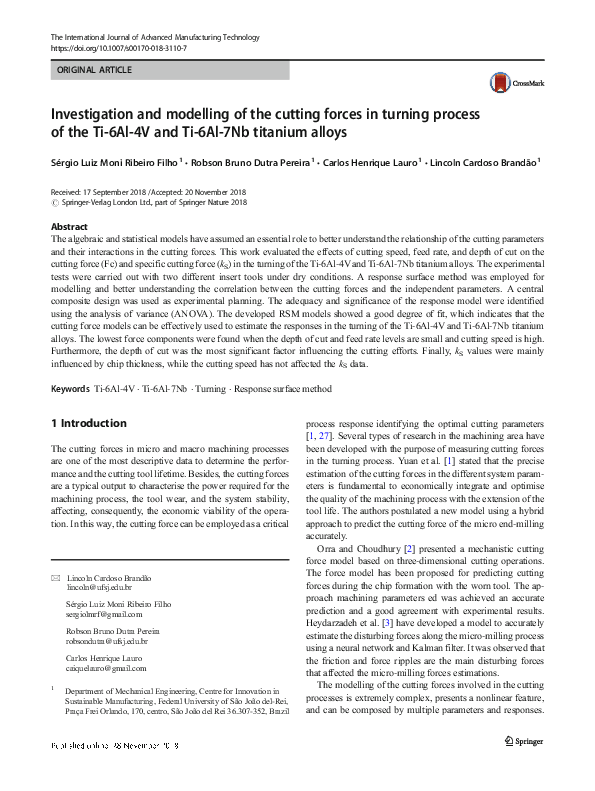 (PDF) Cutting Forces in Turning of Titanium Alloys