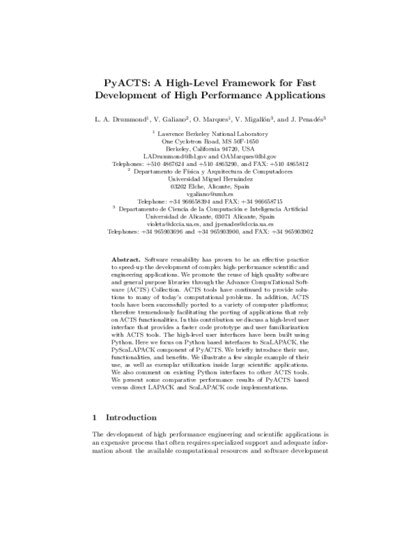 (PDF) PyACTS: A High-Level Framework for Fast Development of High ...