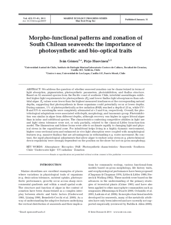 (PDF) Morpho-functional patterns and zonation of South Chilean seaweeds ...
