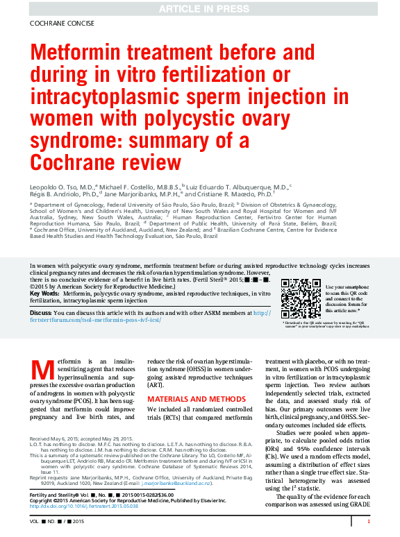 (PDF) Metformin treatment before and during in vitro fertilization or ...