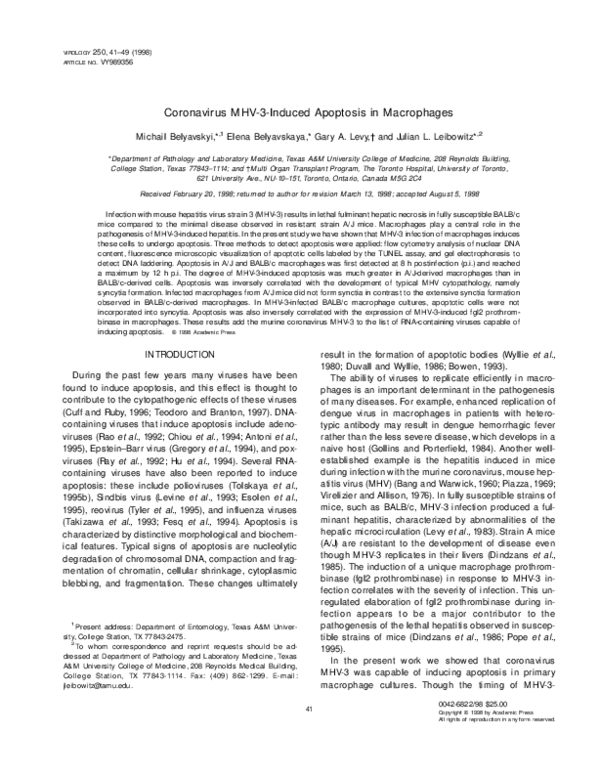 (PDF) Coronavirus MHV-3-Induced Apoptosis in Macrophages