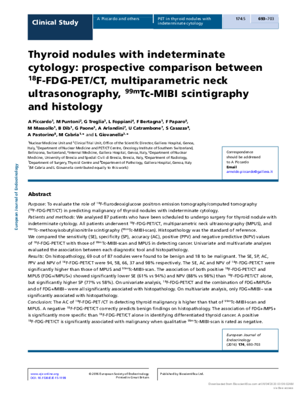 Pdf Thyroid Nodules With Indeterminate Cytology Prospective