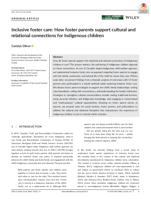 (PDF) Inclusive foster care: How foster parents support cultural and ...