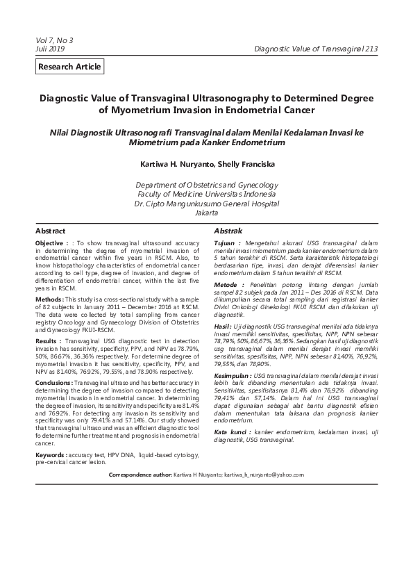 (PDF) Diagnostic Value of Transvaginal Ultrasonography to Determined ...