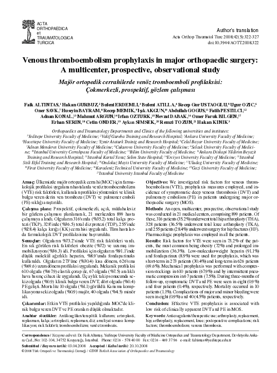 (PDF) Venous thromboembolism prophylaxis in major orthopaedic surgery: A multicenter ...