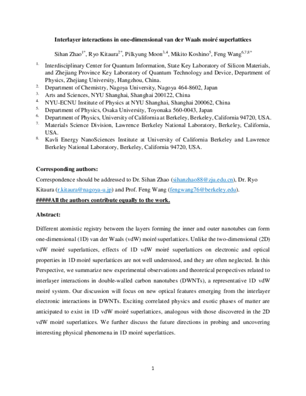 Pdf Interlayer Interactions In One Dimensional Van Der Waals Moir E Superlattices