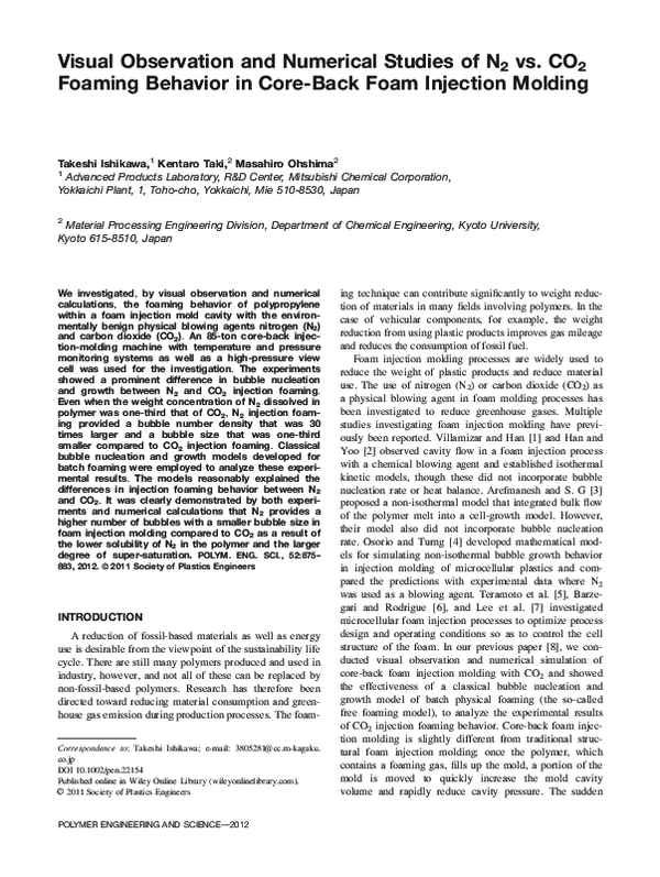 (PDF) Visual observation and numerical studies of N2 vs. CO2 foaming ...