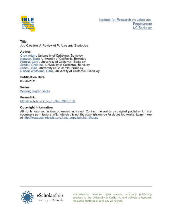 (PDF) Job Creation: A Review of Policies and Strategies