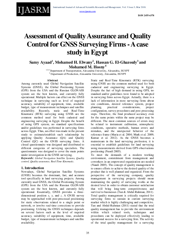 (PDF) Assessment of Quality Assurance and Quality Control for GNSS ...
