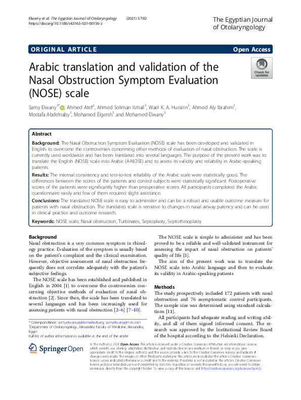 (PDF) Arabic translation and validation of the Nasal Obstruction ...