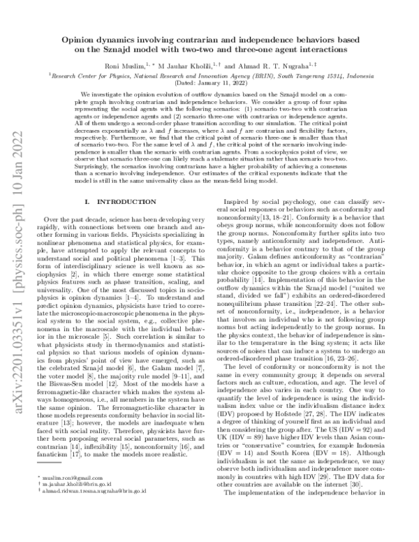 (PDF) Opinion dynamics involving contrarian and independence behaviors based on the Sznajd model ...