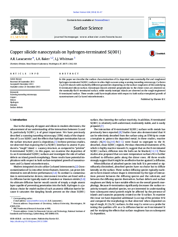 (PDF) Copper silicide nanocrystals on hydrogen-terminated Si(001)