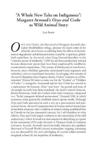 (PDF) “A Whole New Take on Indigenous”: Margaret Atwood’s Oryx and ...