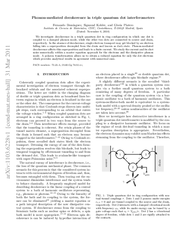(PDF) Phonon-mediated decoherence in triple quantum dot interferometers