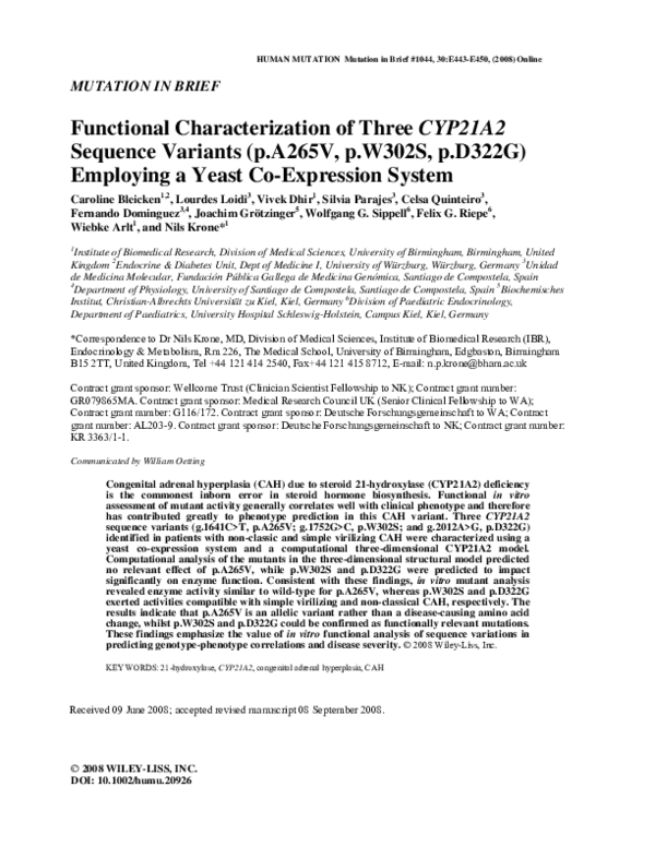 (PDF) Functional characterization of three CYP21A2 sequence variants (p ...