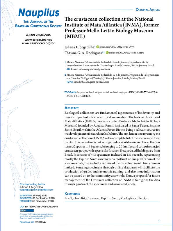 (PDF) The crustacean collection at the National Institute of Mata ...