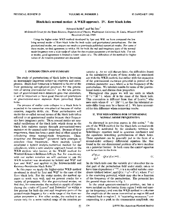 (PDF) Black-hole normal modes: A WKB approach. IV. Kerr black holes