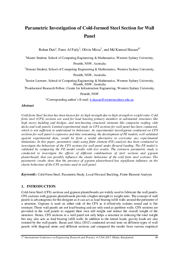 (PDF) Parametric investigation of cold-formed steel section for wall panel