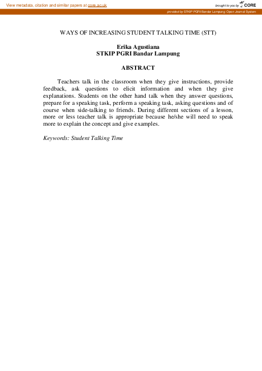 (PDF) Ways of Increasing Student Talking Time (STT)