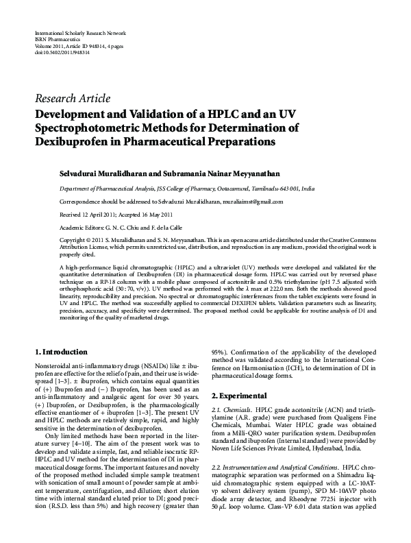 (PDF) Development and Validation of a HPLC and an UV Spectrophotometric Methods for ...