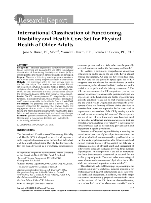 Pdf International Classification Of Functioning Disability And
