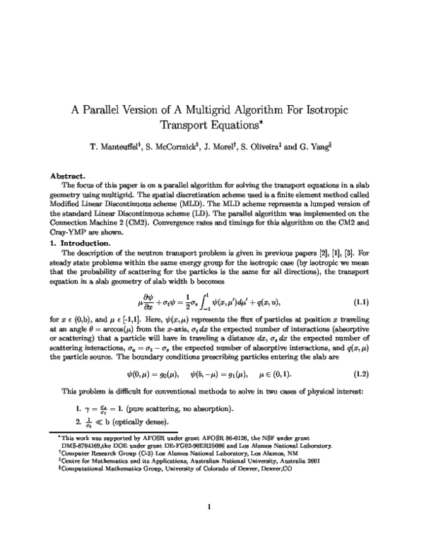 Pdf A Parallel Version Of A Multigrid Algorithm For Isotropic