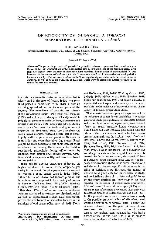 (PDF) Genotoxicity of ‘gudakhu’, a tobacco preparation. II. In habitual ...