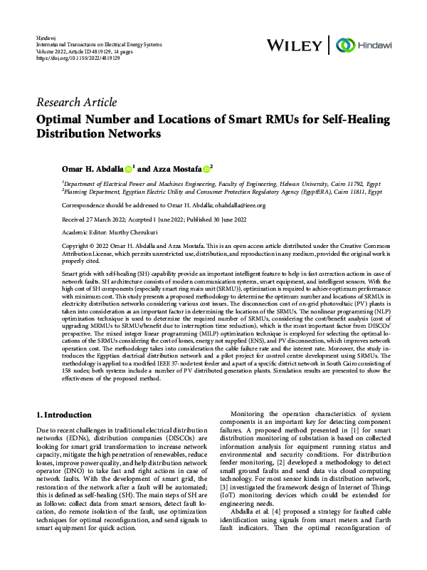 (PDF) Optimal Number and Locations of Smart RMUs for Self-Healing ...