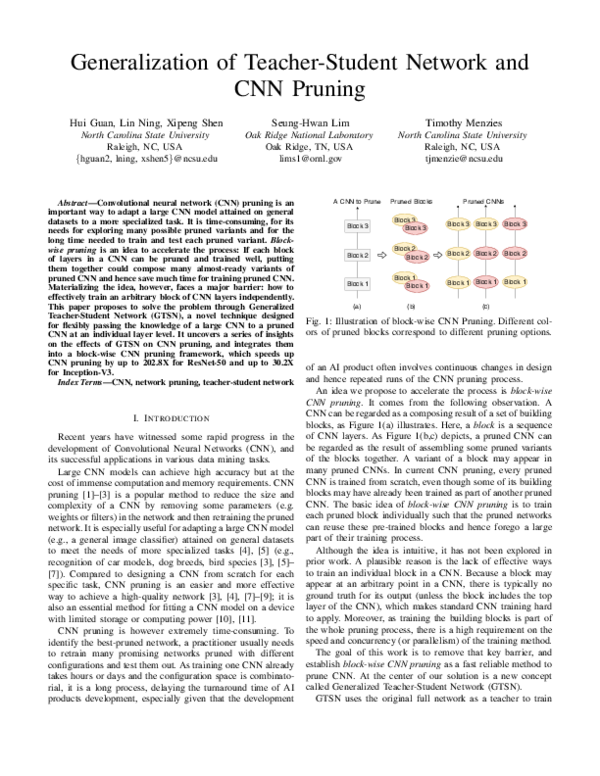 (PDF) Generalization of Teacher-Student Network and CNN Pruning