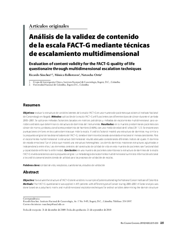 (PDF) Análisis de la validez de contenido de la escala FACT-G mediante ...
