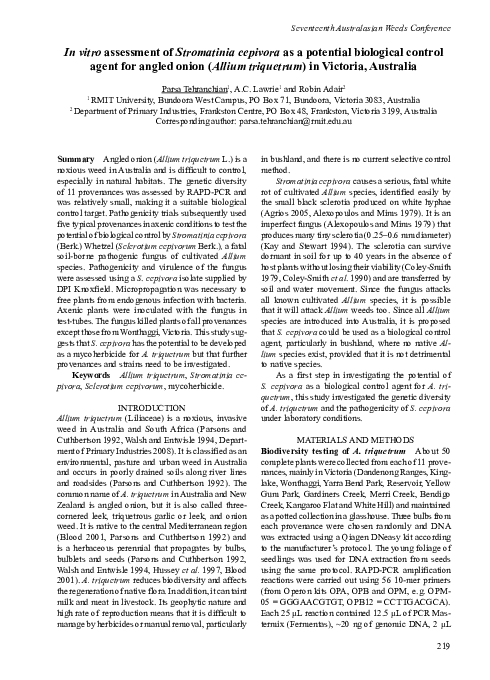 (PDF) In vitro assessment of Stromatinia cepivora as a potential biological control agent for ...
