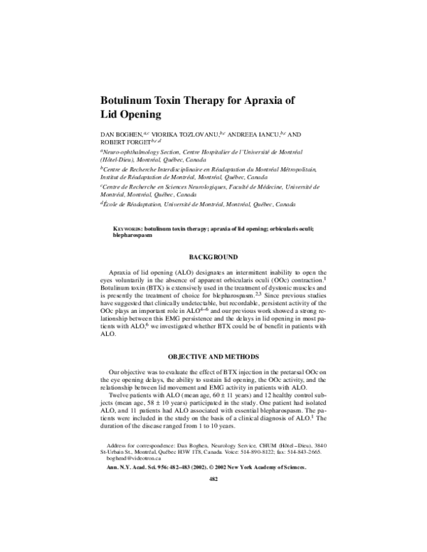 (PDF) Botulinum Toxin Therapy for Apraxia of Lid Opening | Forget ...