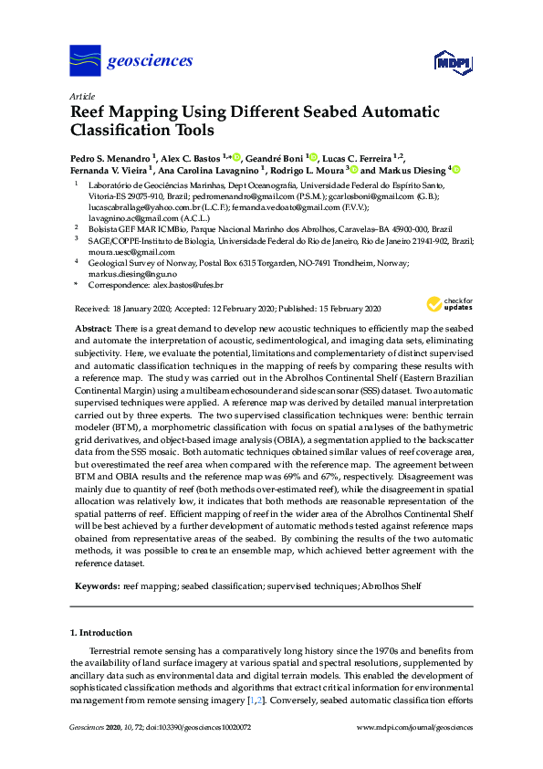 (PDF) Reef Mapping Using Different Seabed Automatic Classification Tools