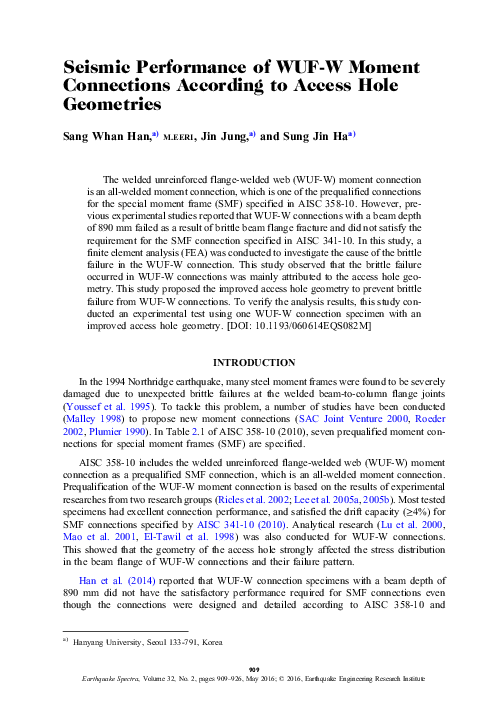 (PDF) Seismic Performance of WUF-W Moment Connections According to ...