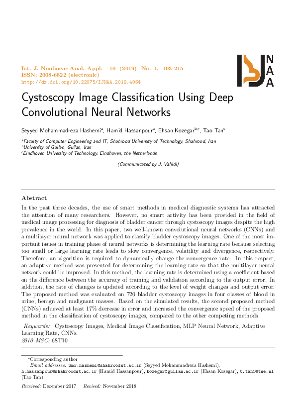 (PDF) Cystoscopy Image Classification Using Deep Convolutional Neural Networks